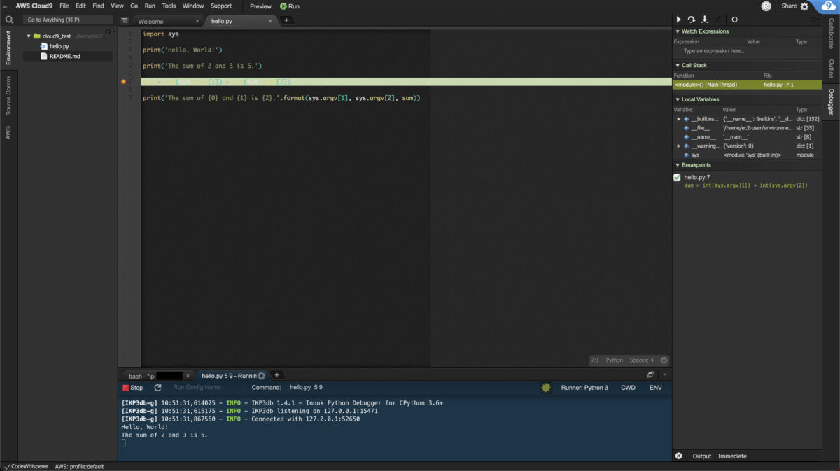 【AWS】Cloud9上でPythonソースを作成・実行する | prtn-blog