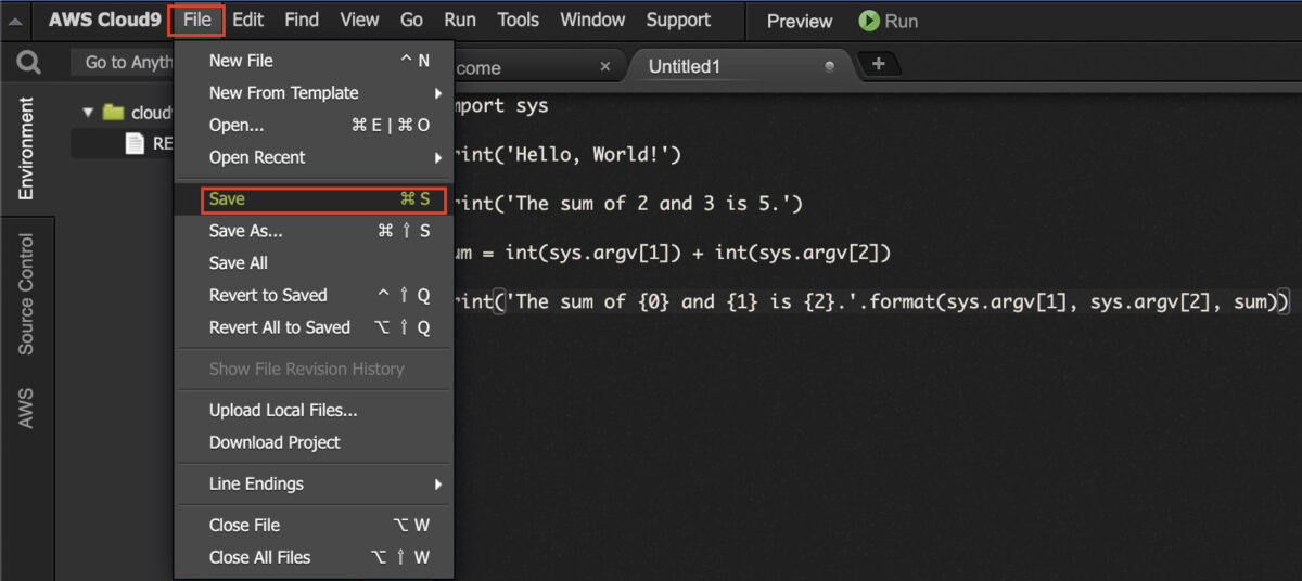 【AWS】Cloud9上でPythonソースを作成・実行する | prtn-blog