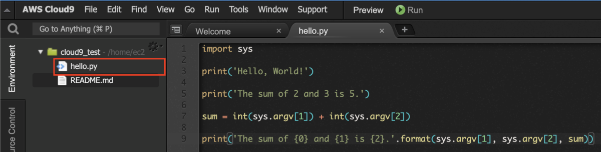 【AWS】Cloud9上でPythonソースを作成・実行する | prtn-blog